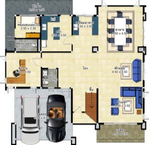 House design idea 13.5x13.5 with 3 bedrooms - House Plans 3D