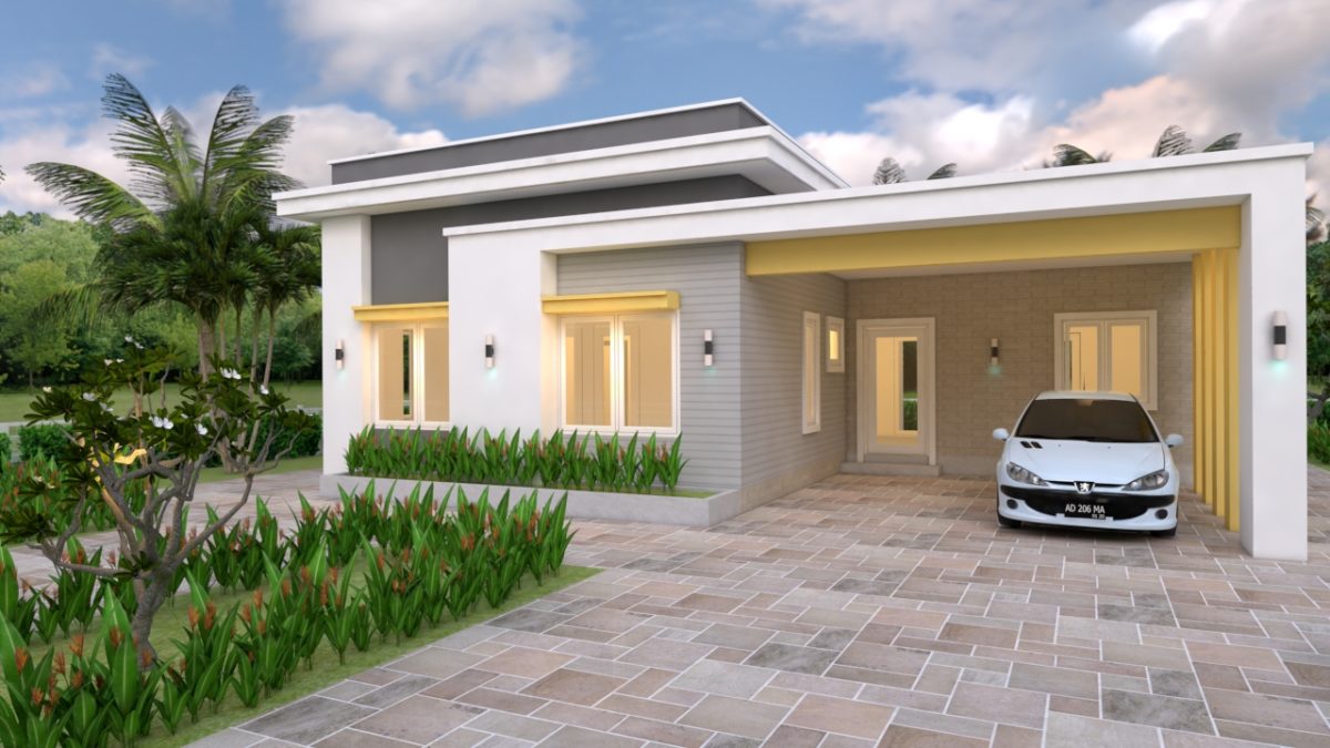 House Plans 12x11 with 3 Bedrooms Slap roof - House Plans 3D